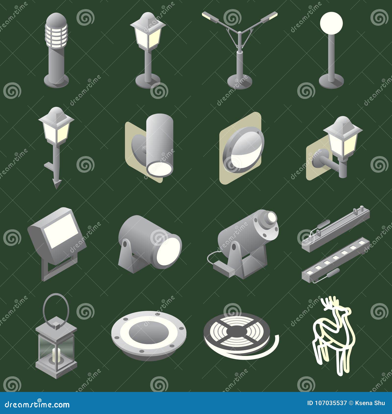 Set of Outdoor Lights Icons in Isometric View Stock Vector ...
