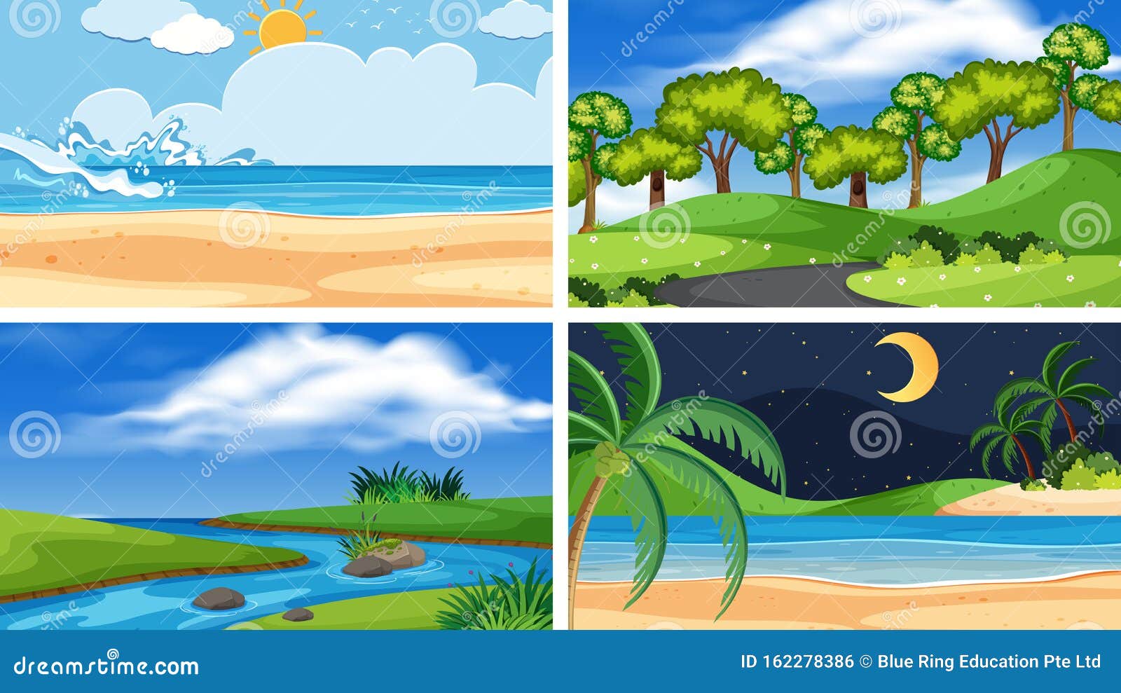 A Set of Outdoor Scene Including Beach Stock Illustration ...