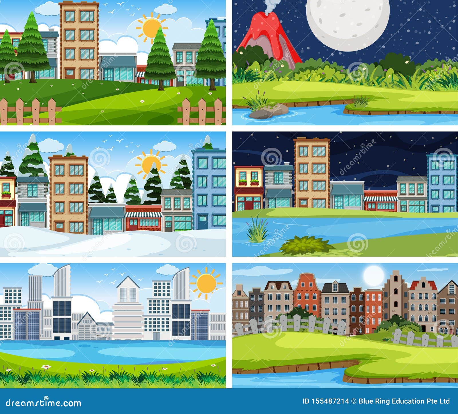 A Set of Outdoor Scene Including Building Stock Vector - Illustration ...
