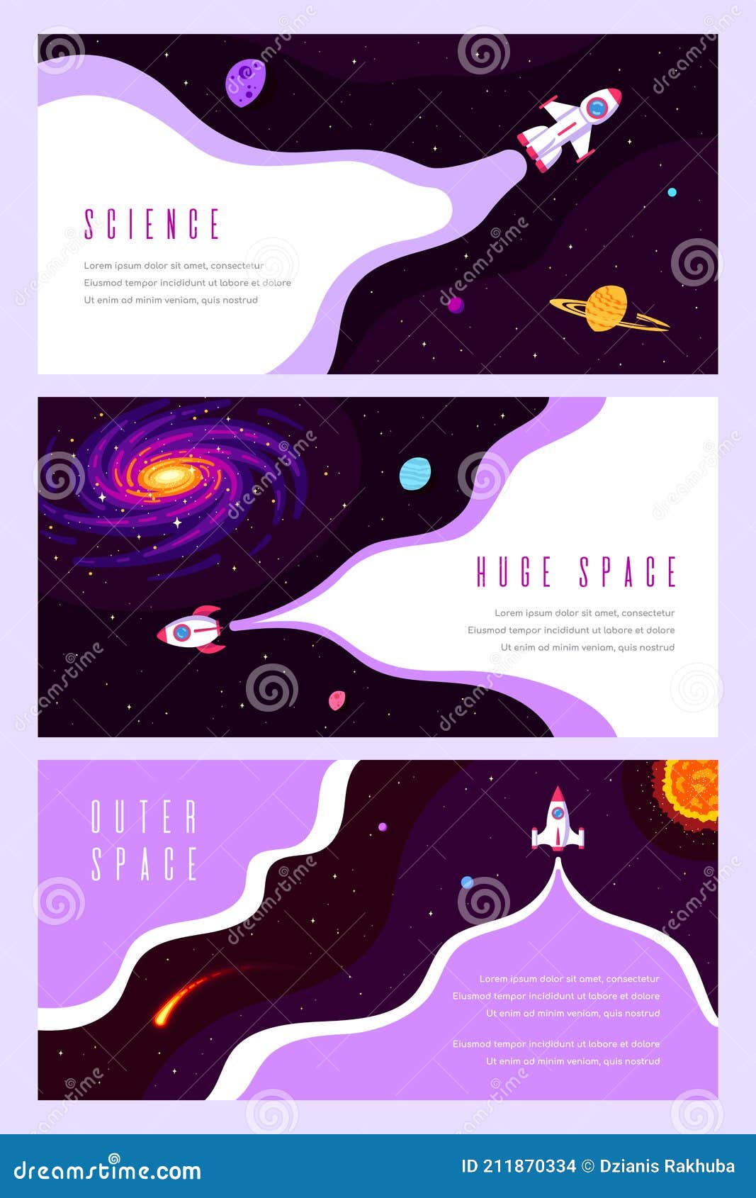 Set of Outer Space Concept Banner Templates Stock Vector - Illustration ...