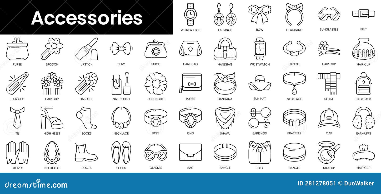 Set Of Outline Accessories Icons Minimalist Thin Linear Web Icon Set Stock Vector