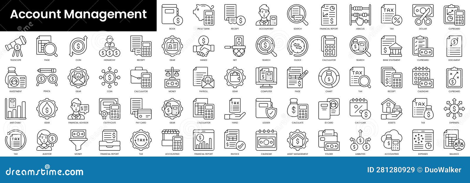 Set of Outline Account Management Icons. Minimalist Thin Linear Web ...