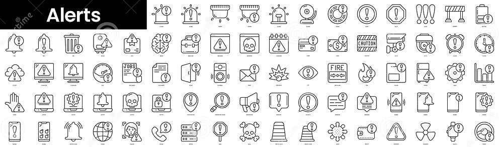 Set of Outline Alerts Icons. Minimalist Thin Linear Web Icons Bundle ...