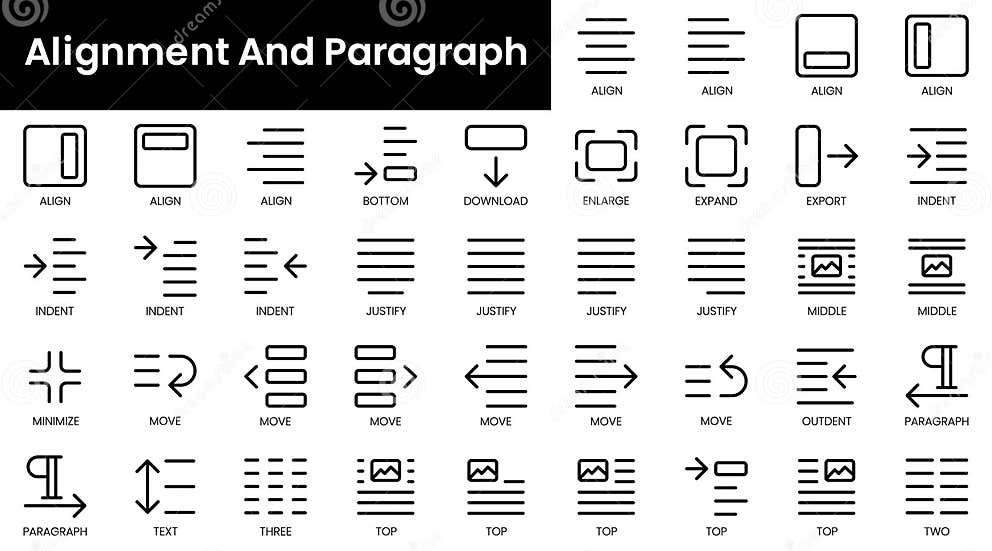 Set of Outline Alignment and Paragraph Icons. Minimalist Thin Linear ...