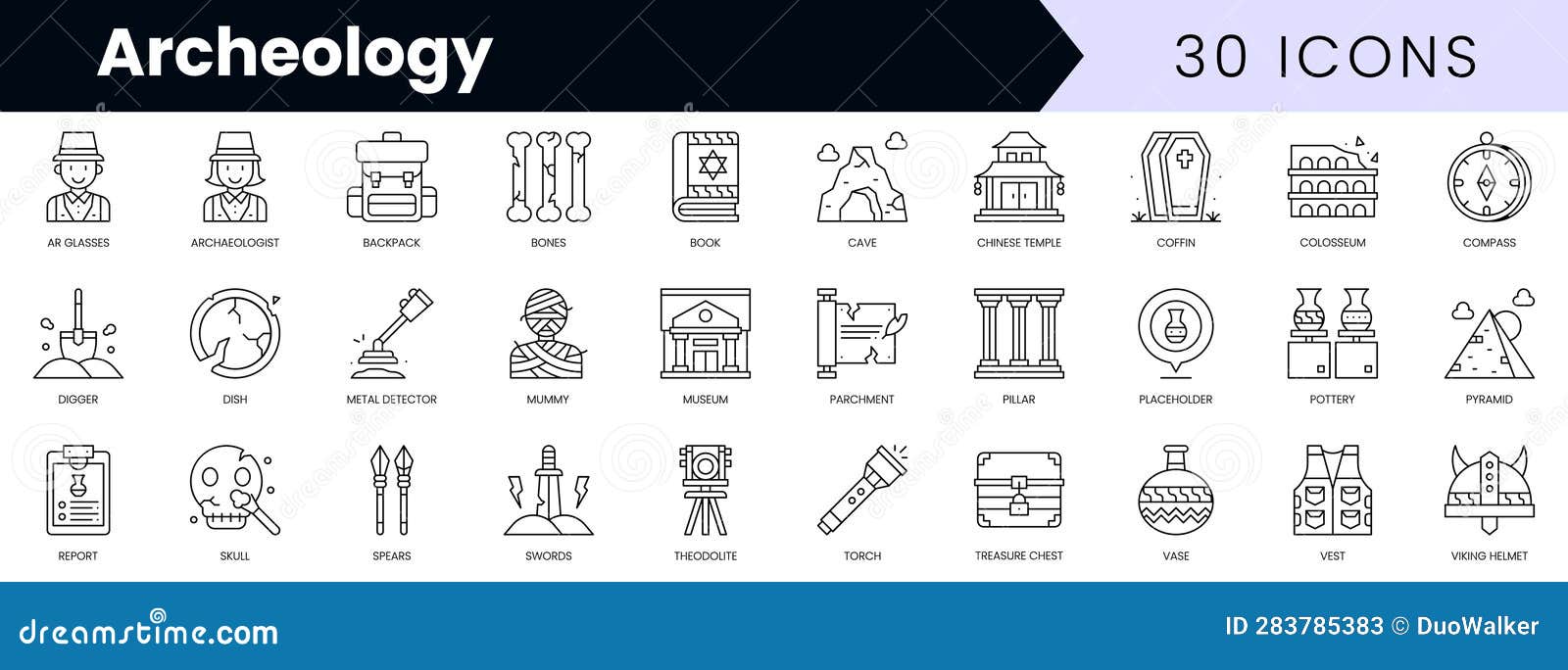 Set of Outline Archeology Icons. Minimalist Thin Linear Web Icon Set ...
