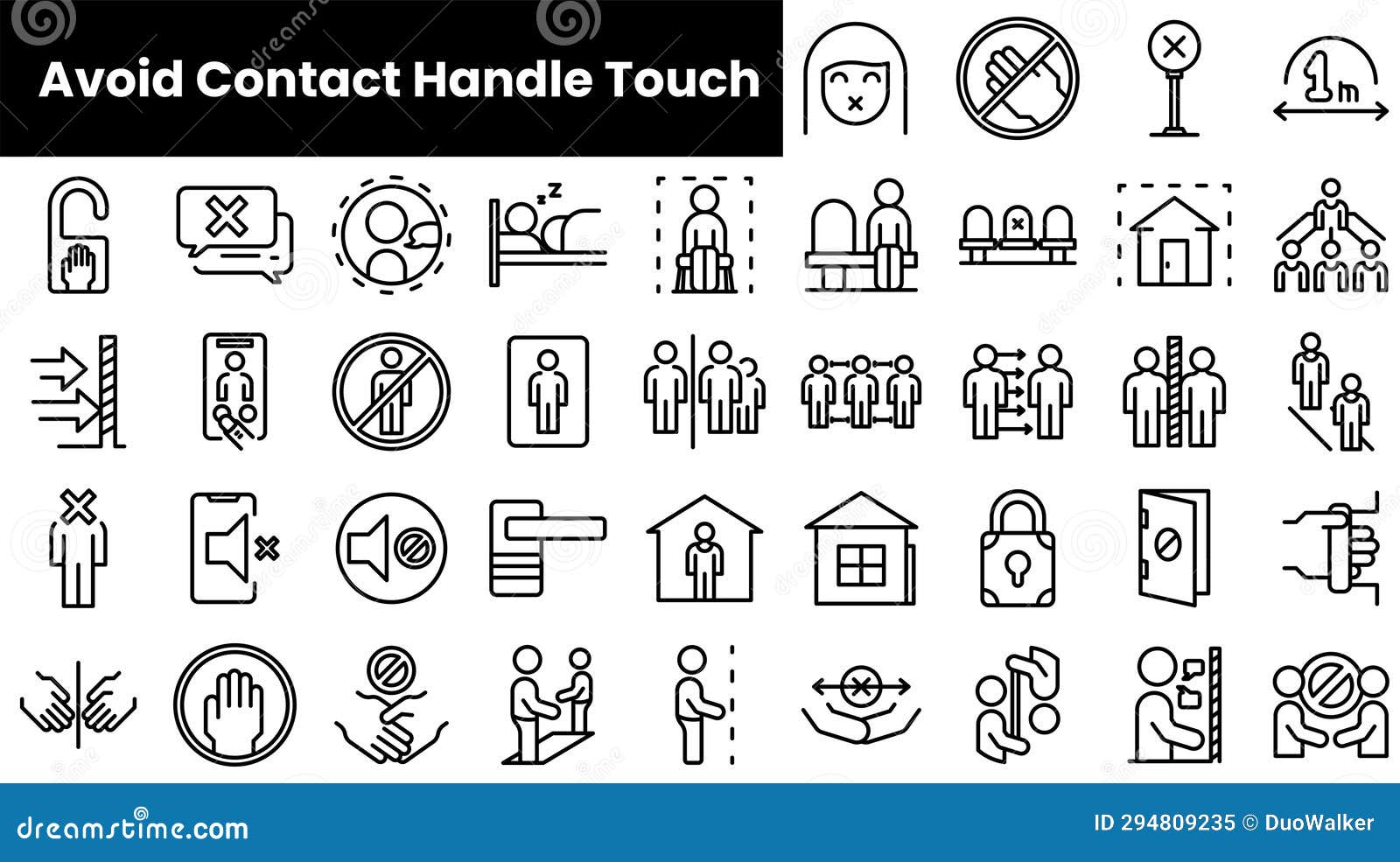 Set of Outline Avoid Contact Handle Touch Icons Stock Vector ...