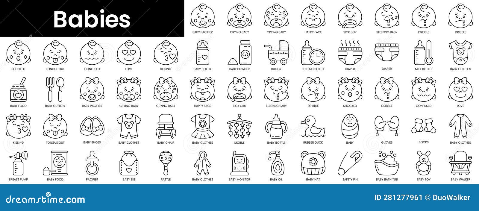 Set of Outline Babies Icons. Minimalist Thin Linear Web Icon Set Stock ...