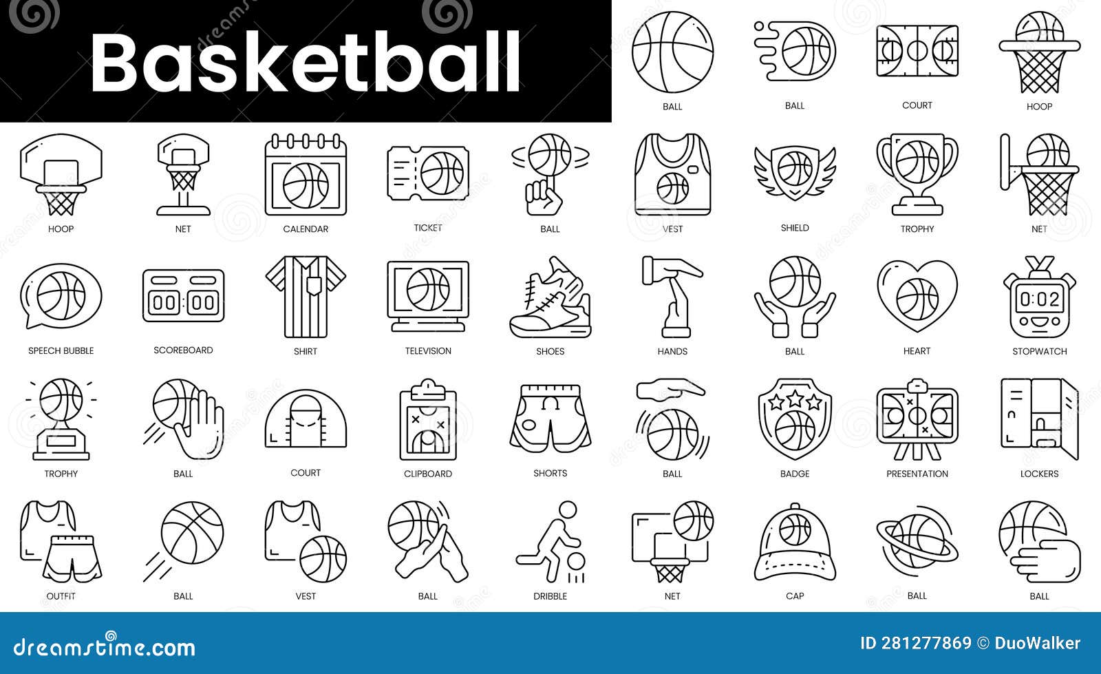 Set of Outline Basketball Icons. Minimalist Thin Linear Web Icon Set ...
