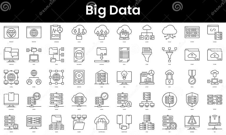 Set of Outline Big Data Icons. Minimalist Thin Linear Web Icon Set ...