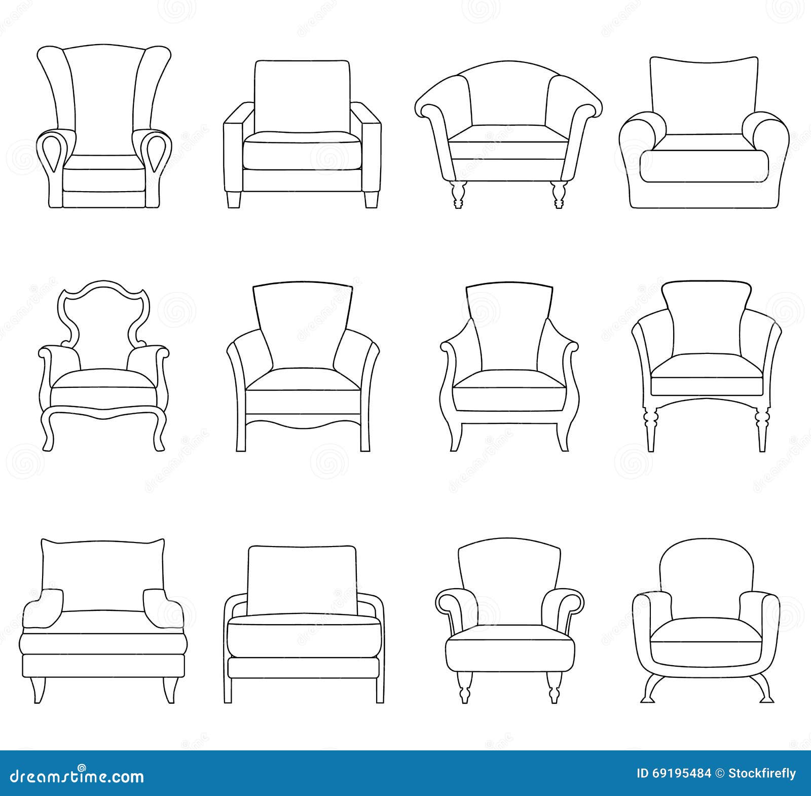 A Set of Outline Chair. Vector Illustration. Stock Vector ... A Set of Outline Chair. Vector Illustration. Stock Vector ...