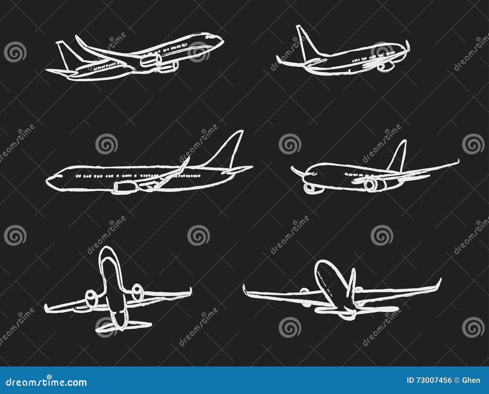 Set of Outline Chalk Airplanes for Your Design Stock Vector ...