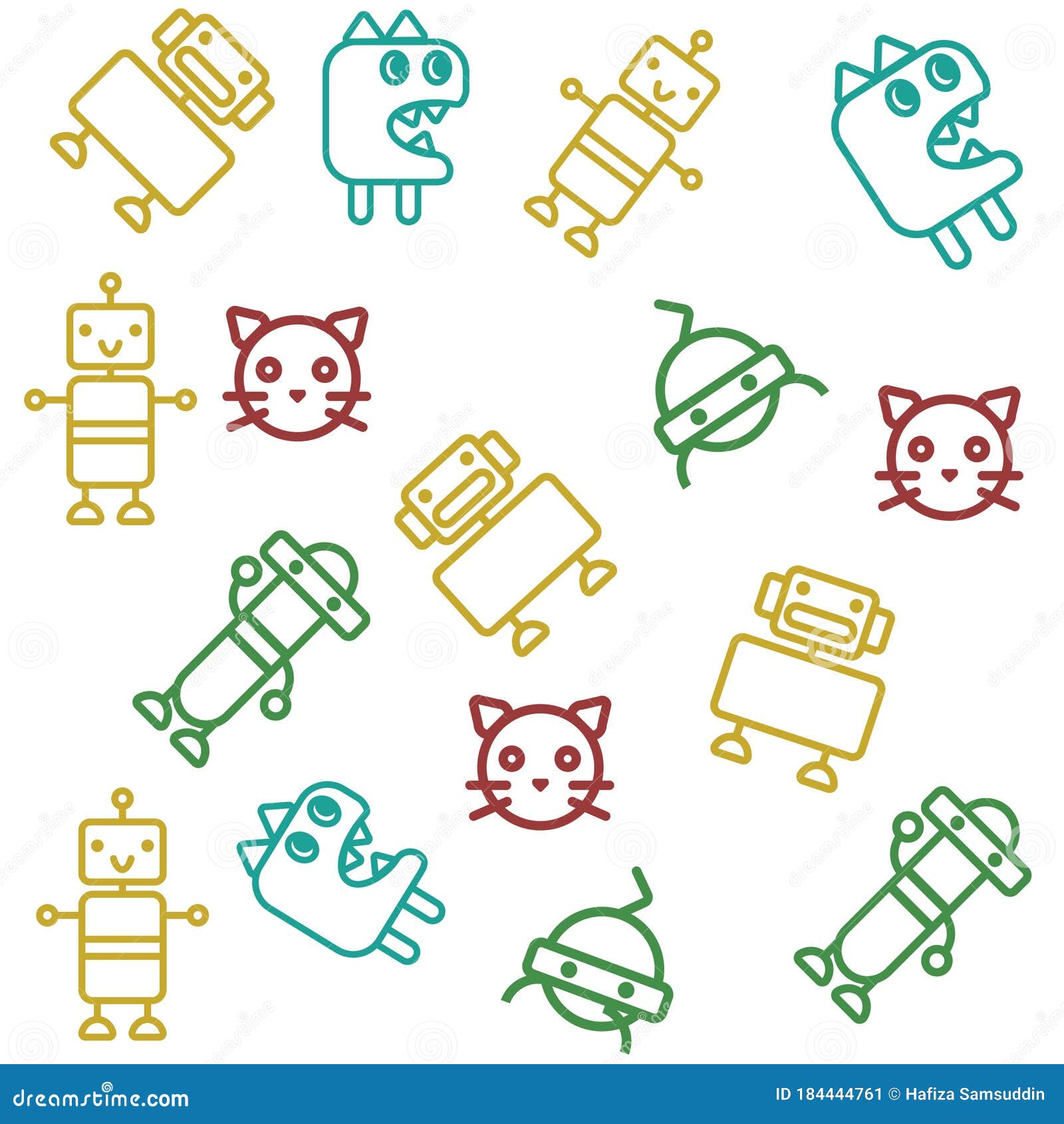 Set of Outline Characters Background. Vector Illustration Decorative ...