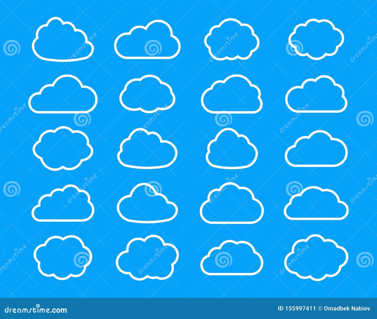 Set outline cloud icon. stock vector. Illustration of label - 155997411