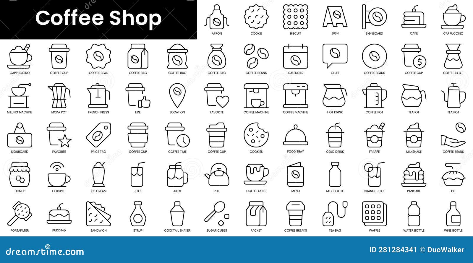Set of Outline Coffee Shop Icons. Minimalist Thin Linear Web Icon Set ...