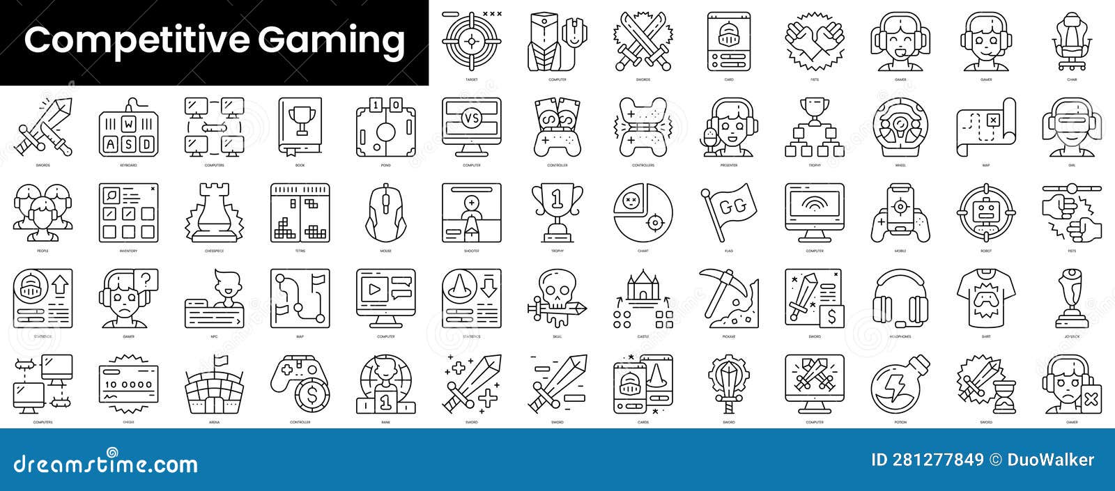 Set of Outline Competitive Gaming Icons. Minimalist Thin Linear Web ...