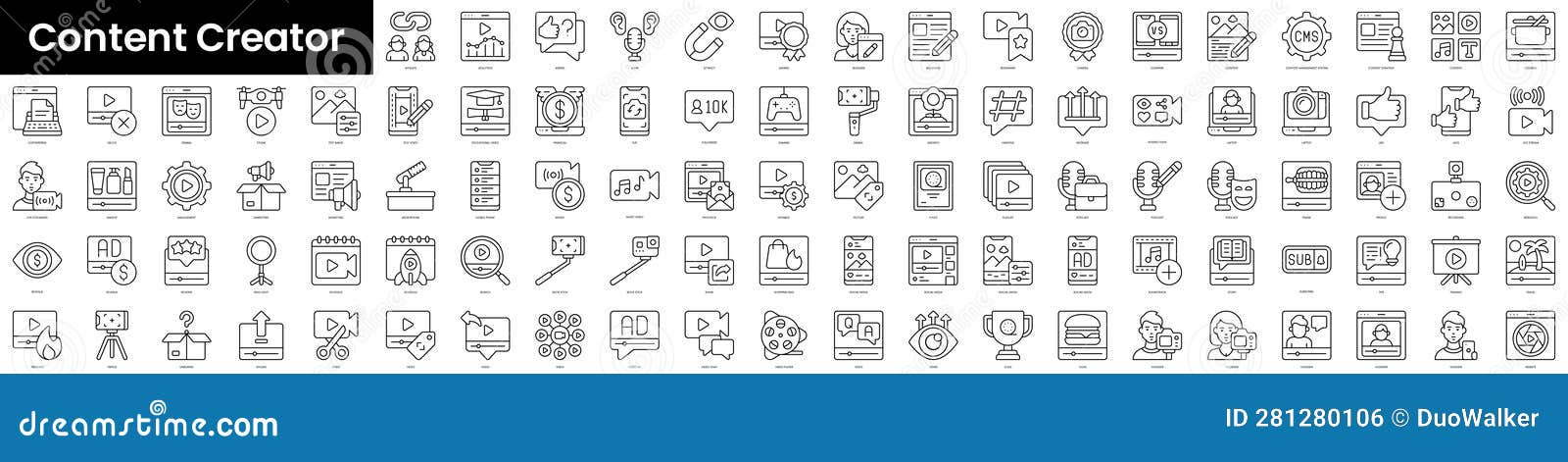 Set of Outline Content Creator Icons. Minimalist Thin Linear Web Icons ...