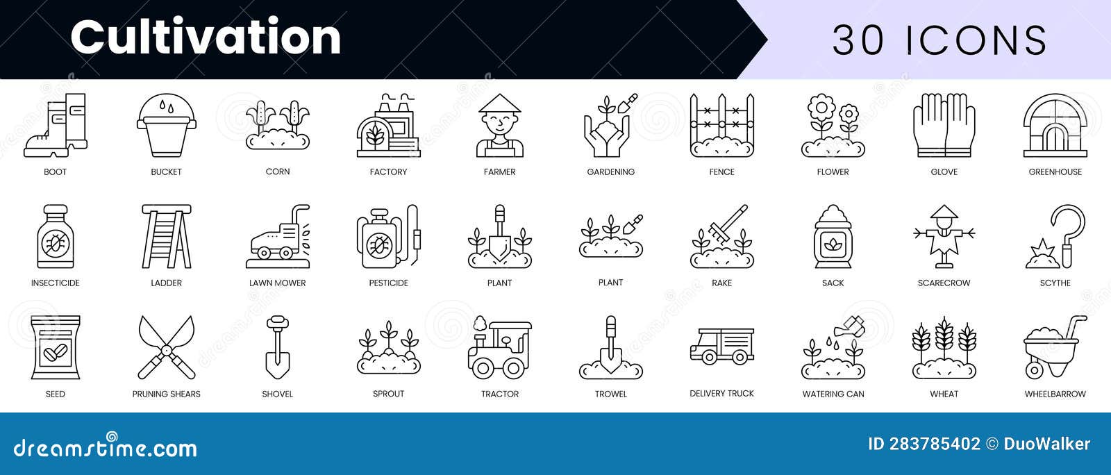 Set of Outline Cultivation Icons. Minimalist Thin Linear Web Icon Set ...