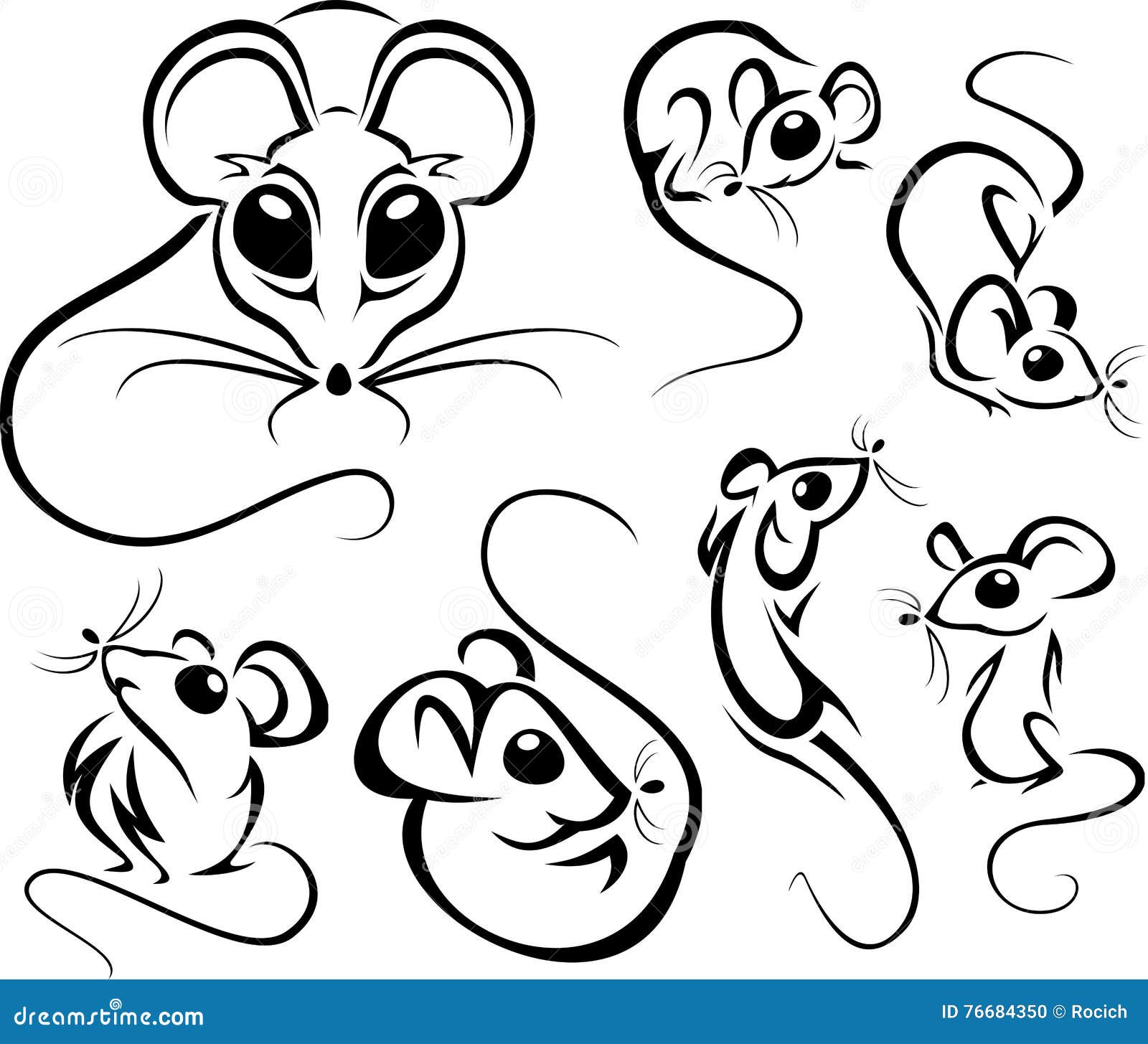 Set of outline cute mice stock vector. Illustration of white - 76684350