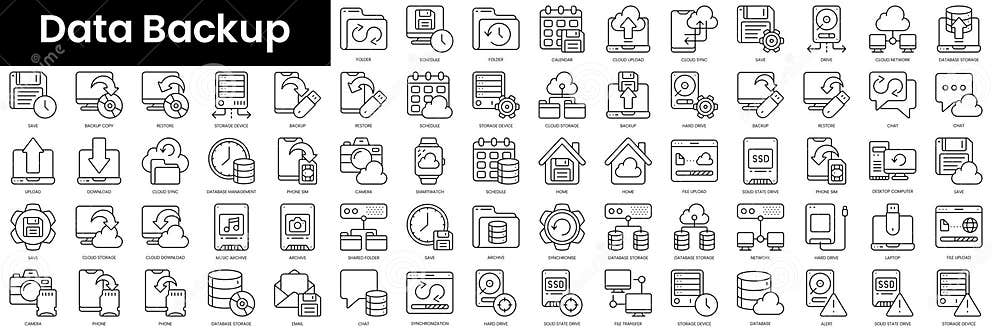 Set of Outline Data Backup Icons. Minimalist Thin Linear Web Icon Set ...