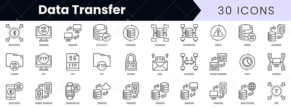 Set of Outline Data Transfer Icons. Minimalist Thin Linear Web Icon Set ...