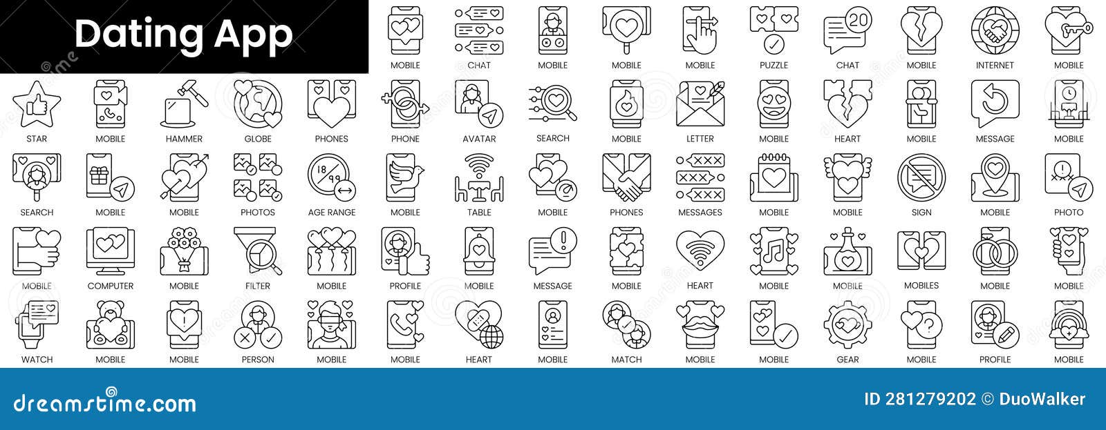 Set of Outline Dating App Icons. Minimalist Thin Linear Web Icon Set ...