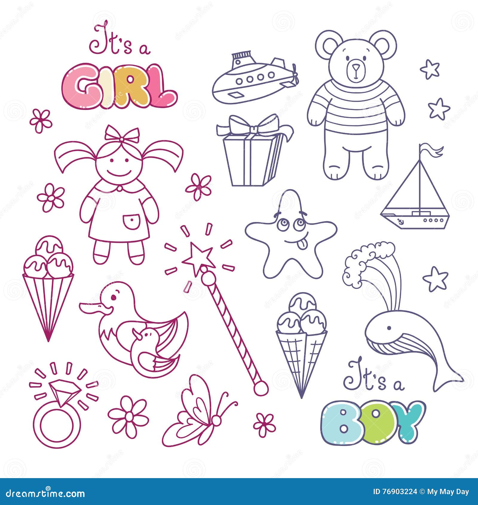 Set of Outline Decorative Elements for Baby S Design Stock Vector ...