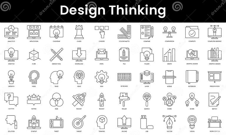 Set of Outline Design Thinking Icons. Minimalist Thin Linear Web Icon ...