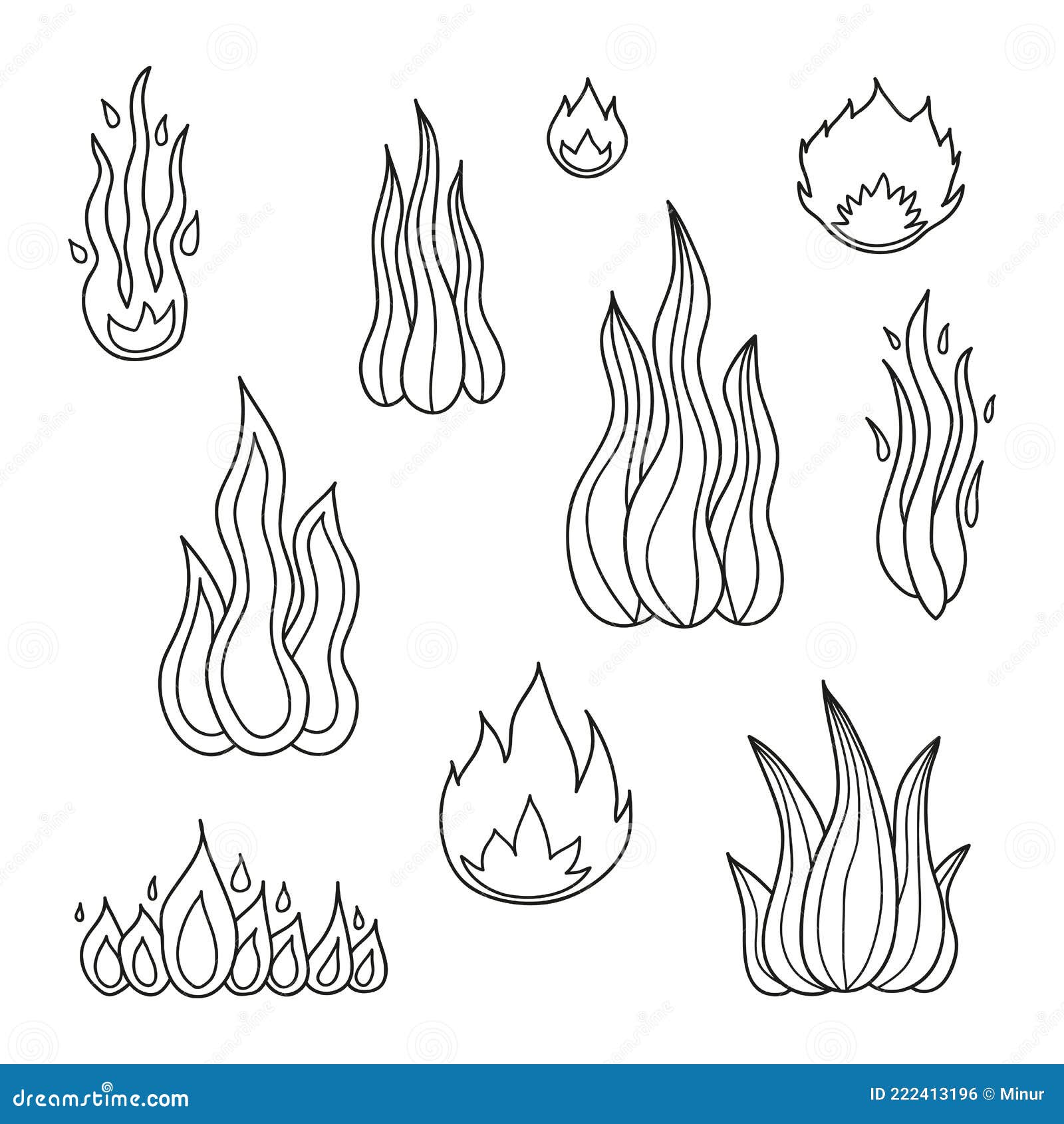 Set of doodle fire flames. stock vector. Illustration of flaming ...