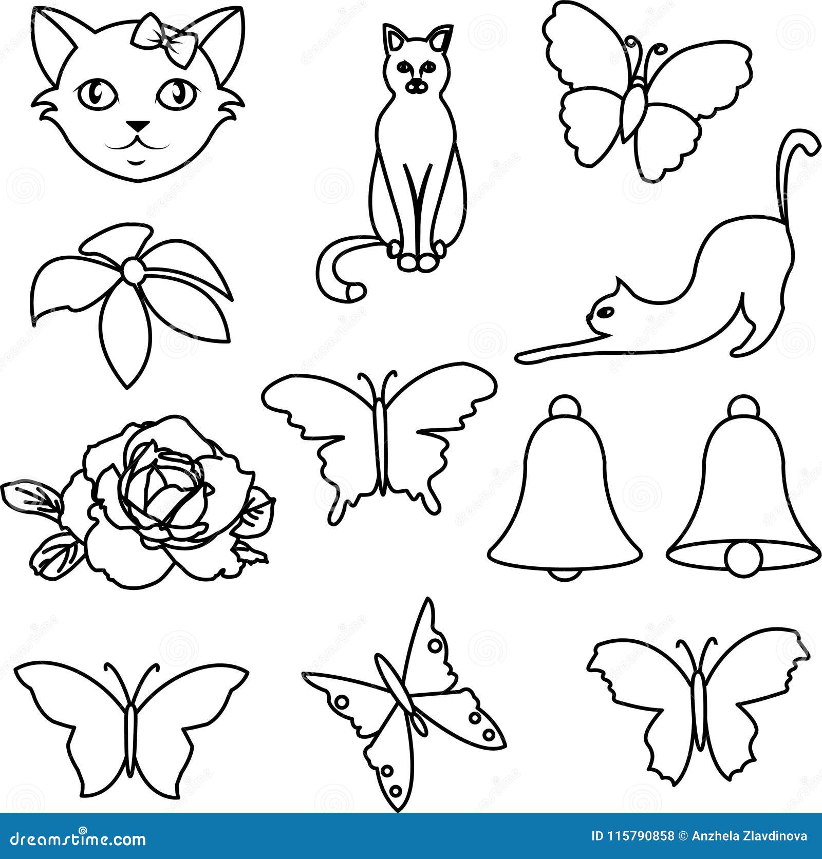 Set of Outline Drawings, Coloring Pages. Stock Vector - Illustration of ...