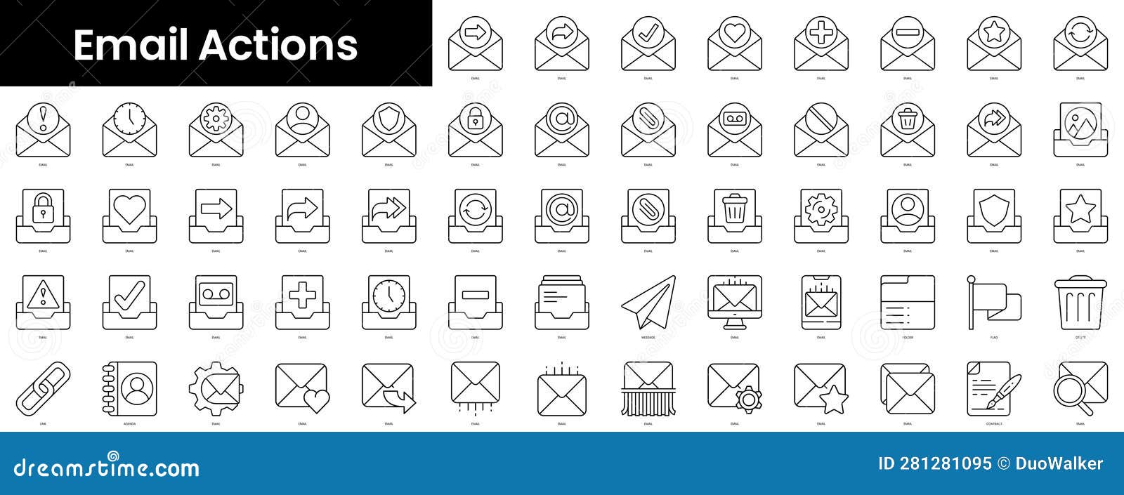 Set of Outline Email Actions Icons. Minimalist Thin Linear Web Icon Set ...