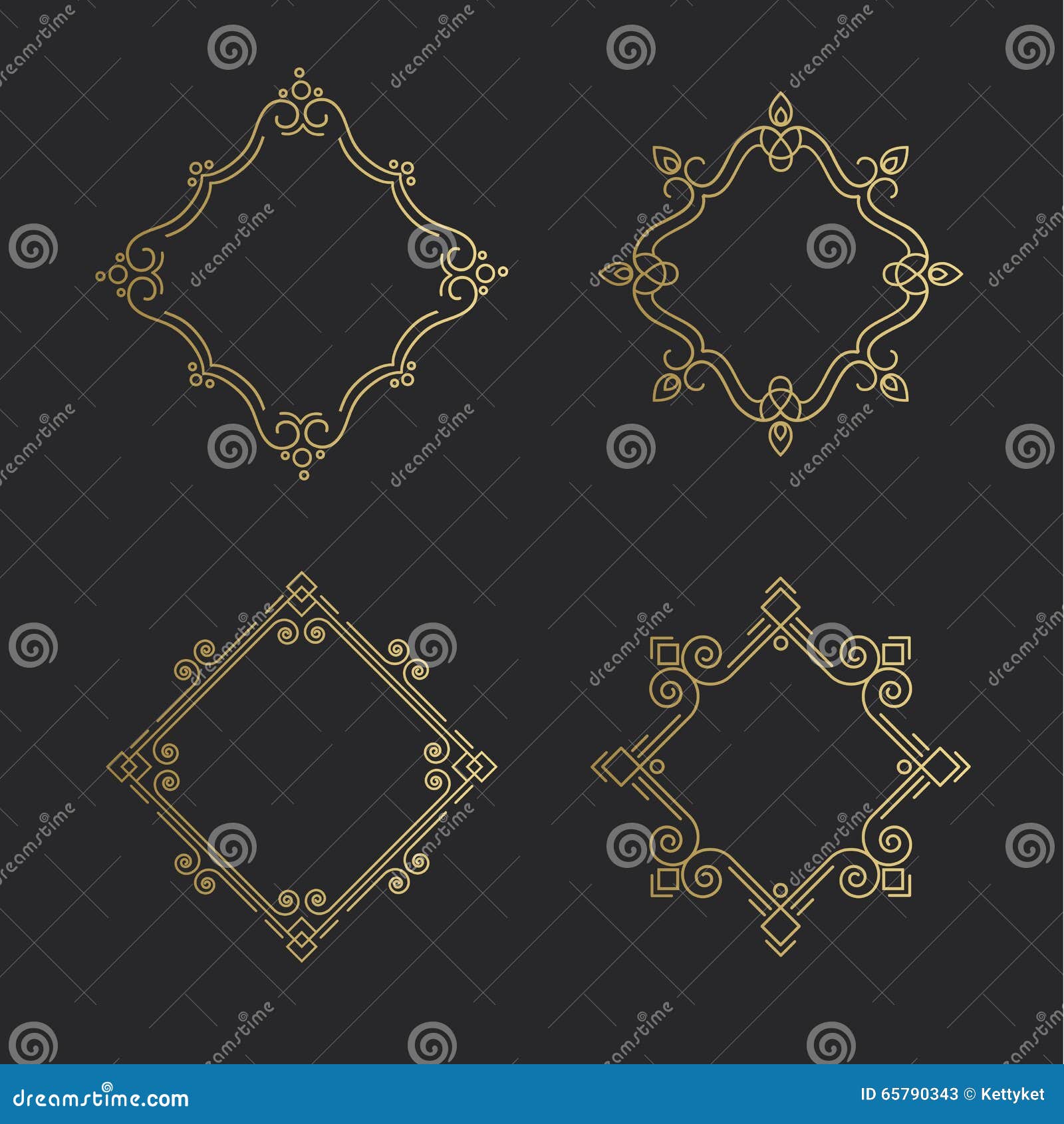 Set of Outline Emblems Line Frame. Monogram Design Template Stock ...