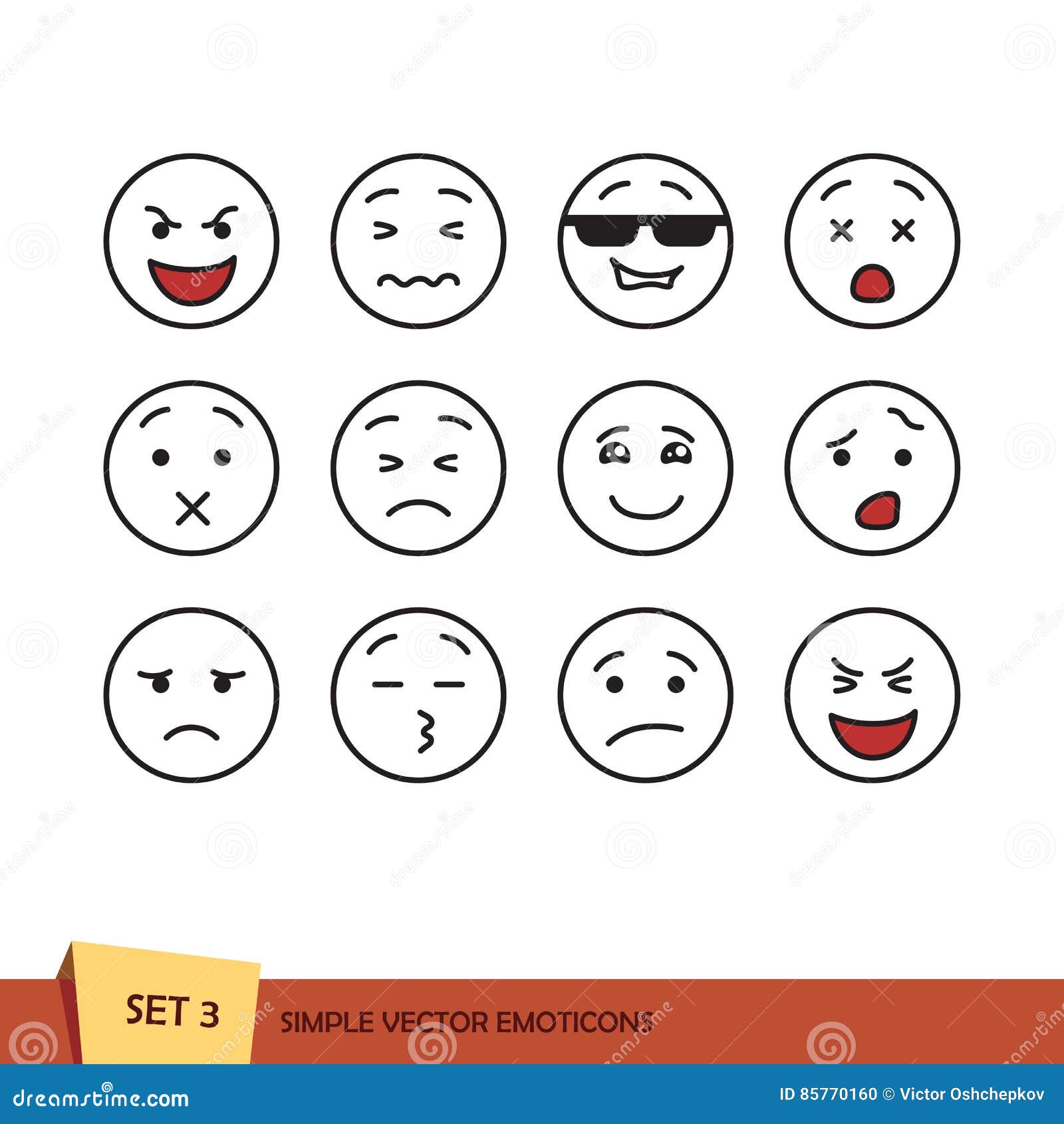 Set Of Outline Emoticons, Emoji Isolated On White Background, Vector ...