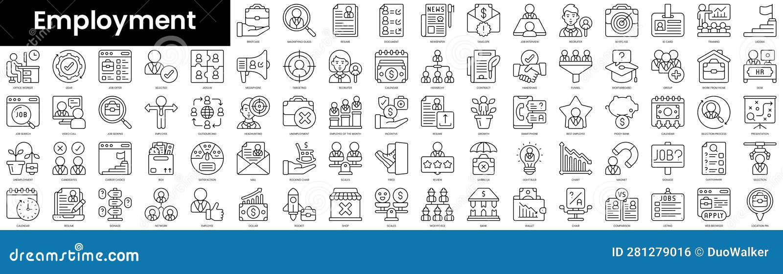 Set of Outline Employment Icons. Minimalist Thin Linear Web Icon Set ...