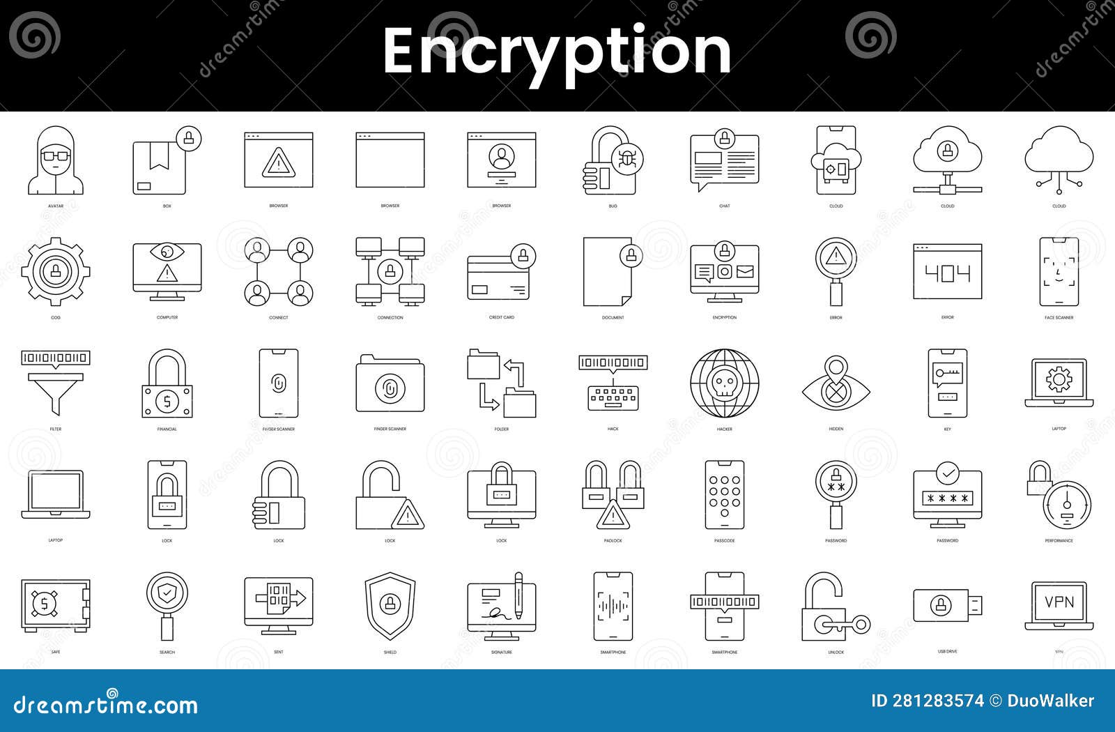 Set of Outline Encryption Icons. Minimalist Thin Linear Web Icon Set ...