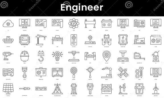 Set of Outline Engineer Icons. Minimalist Thin Linear Web Icon Set ...