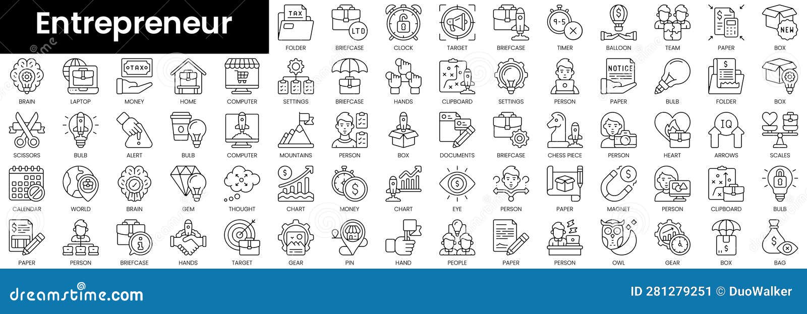 Set of Outline Entrepreneur Icons. Minimalist Thin Linear Web Icon Set ...