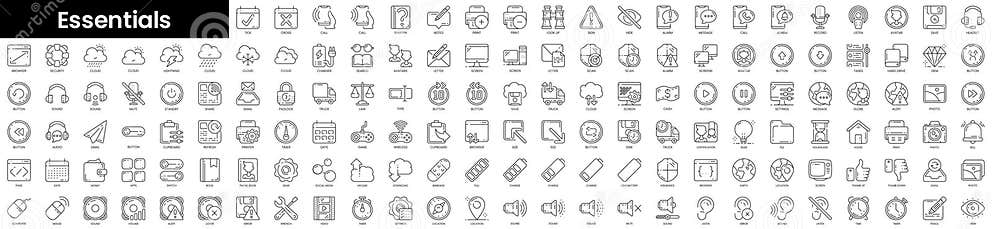 Set of Outline Essentials Icons. Minimalist Thin Linear Web Icon Set ...