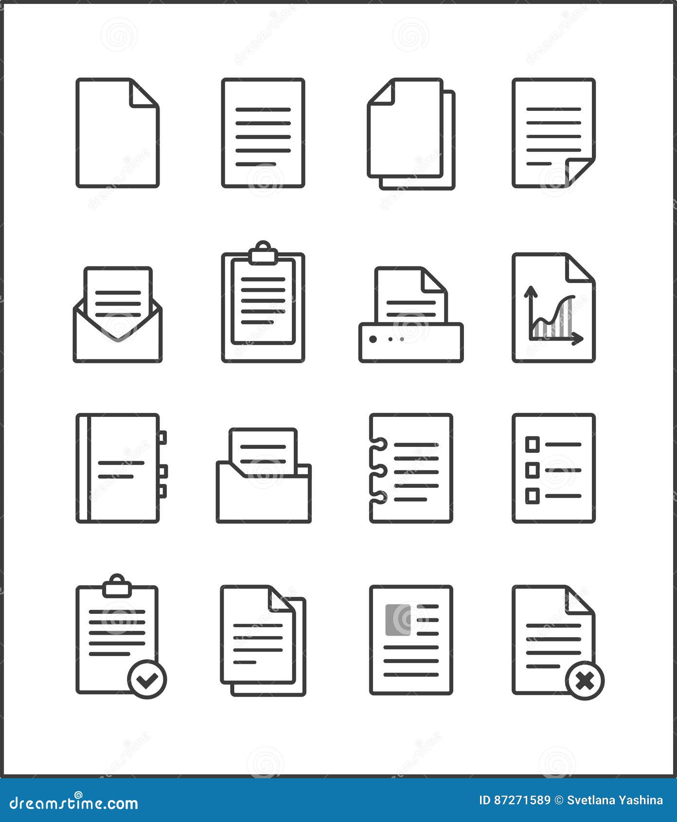 Set of Outline File Management Icons, Document Pictograms Stock ...
