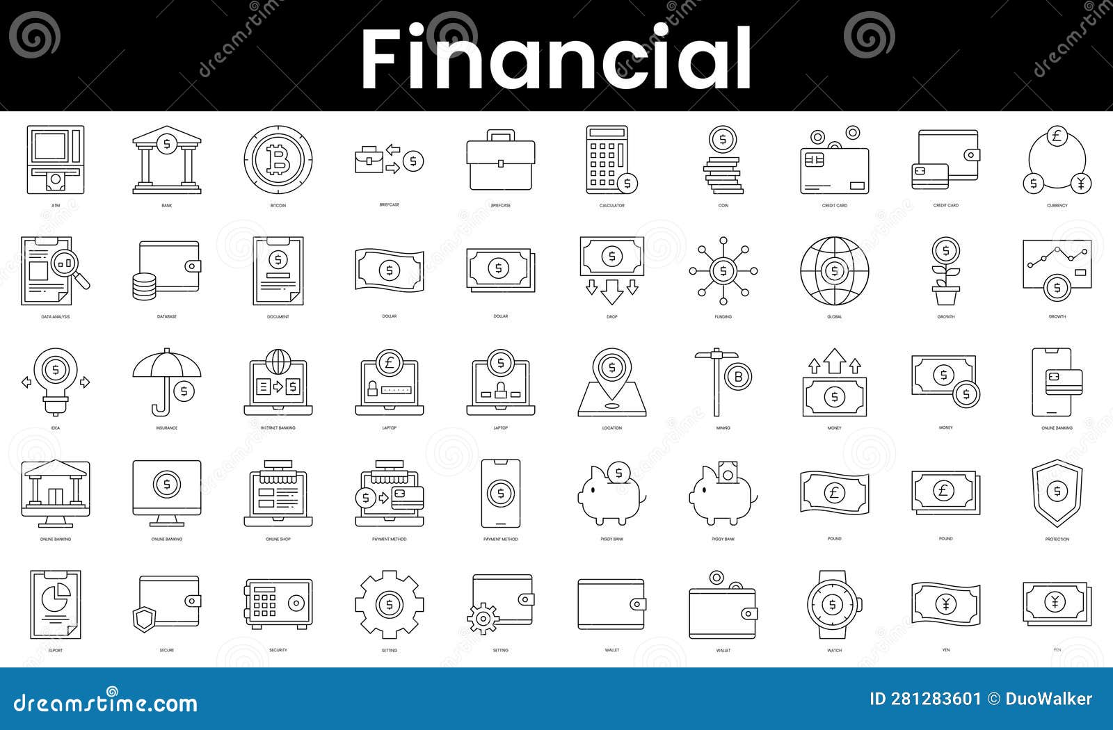 Set of Outline Financial Icons. Minimalist Thin Linear Web Icon Set ...