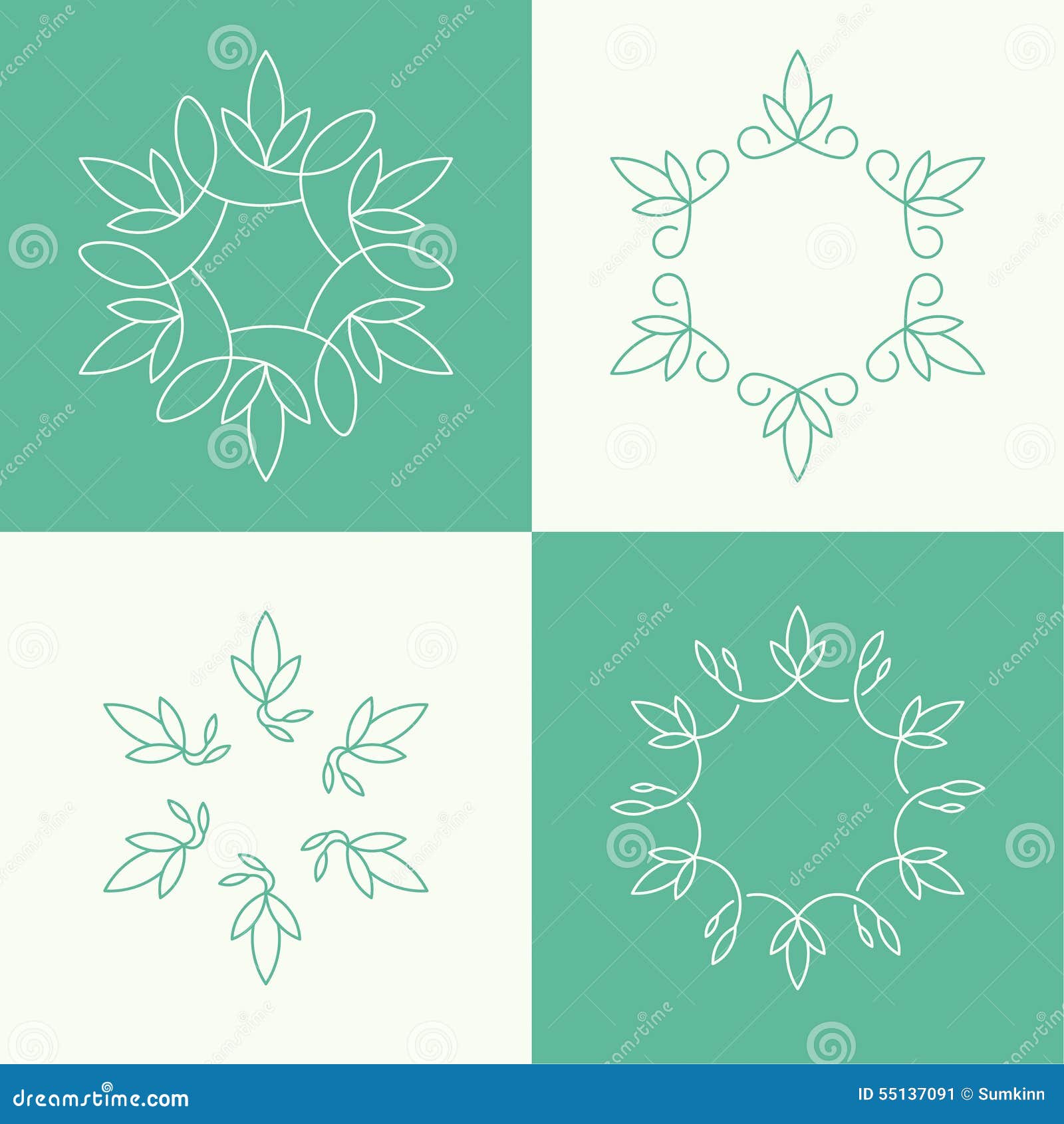Set of Outline Floral Emblems Stock Vector - Illustration of decor ...