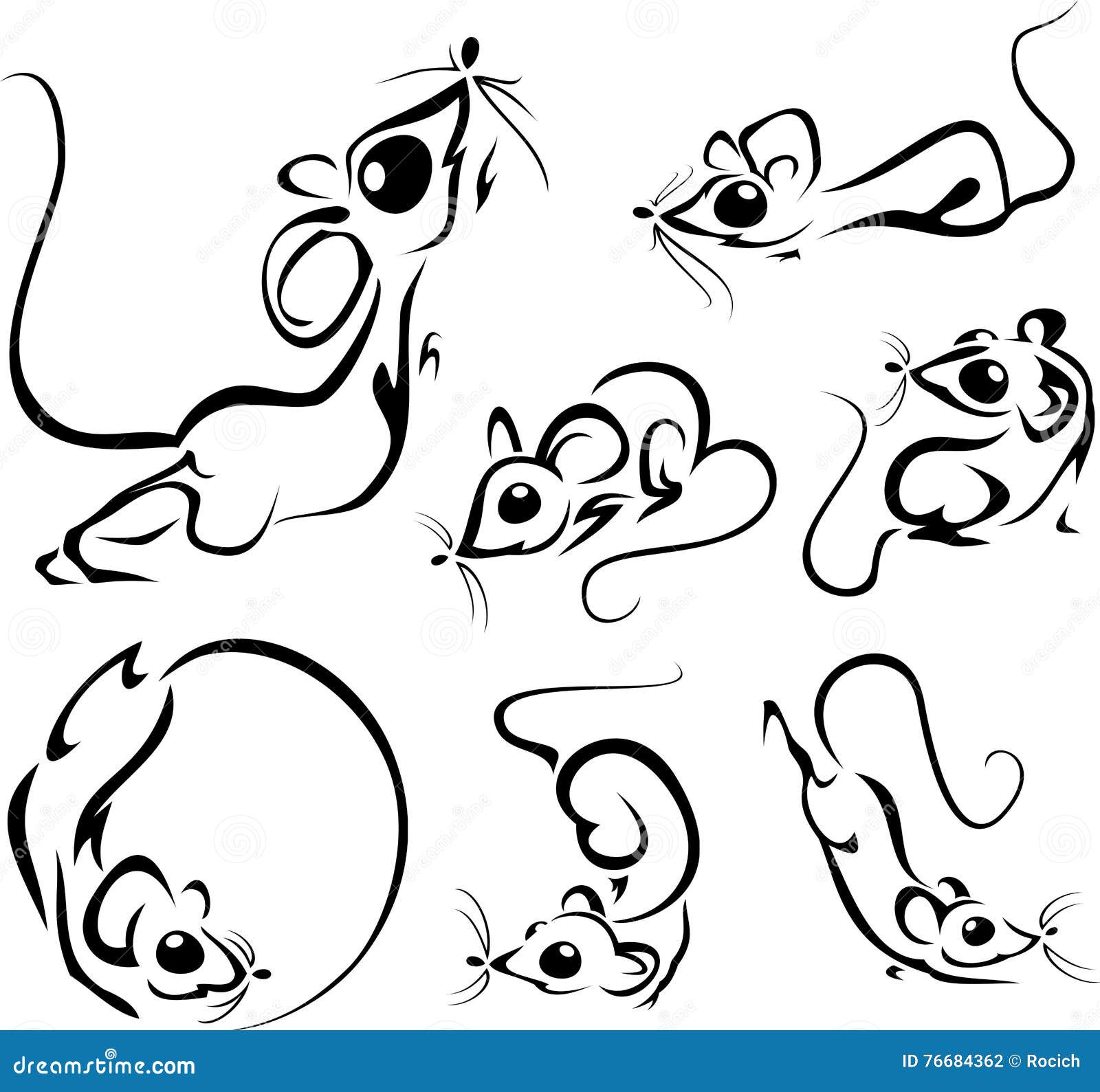 Set of outline funny mice stock vector. Illustration of mammal - 76684362