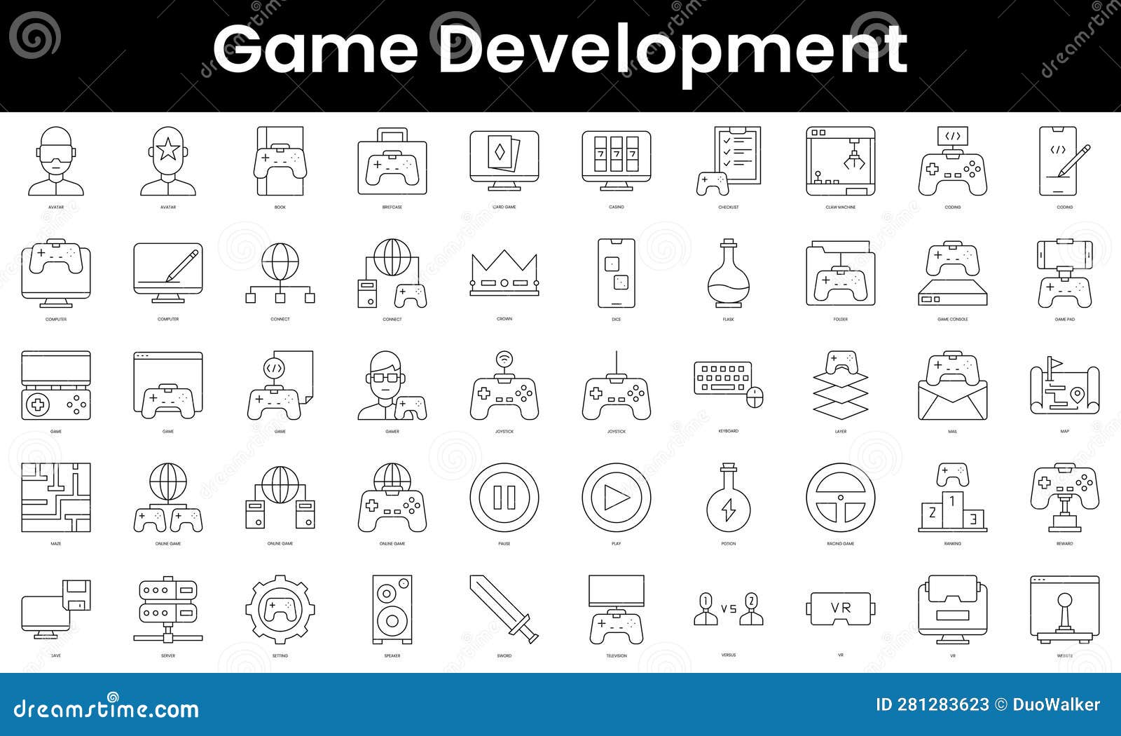 Set of Outline Game Development Icons. Minimalist Thin Linear Web Icon ...