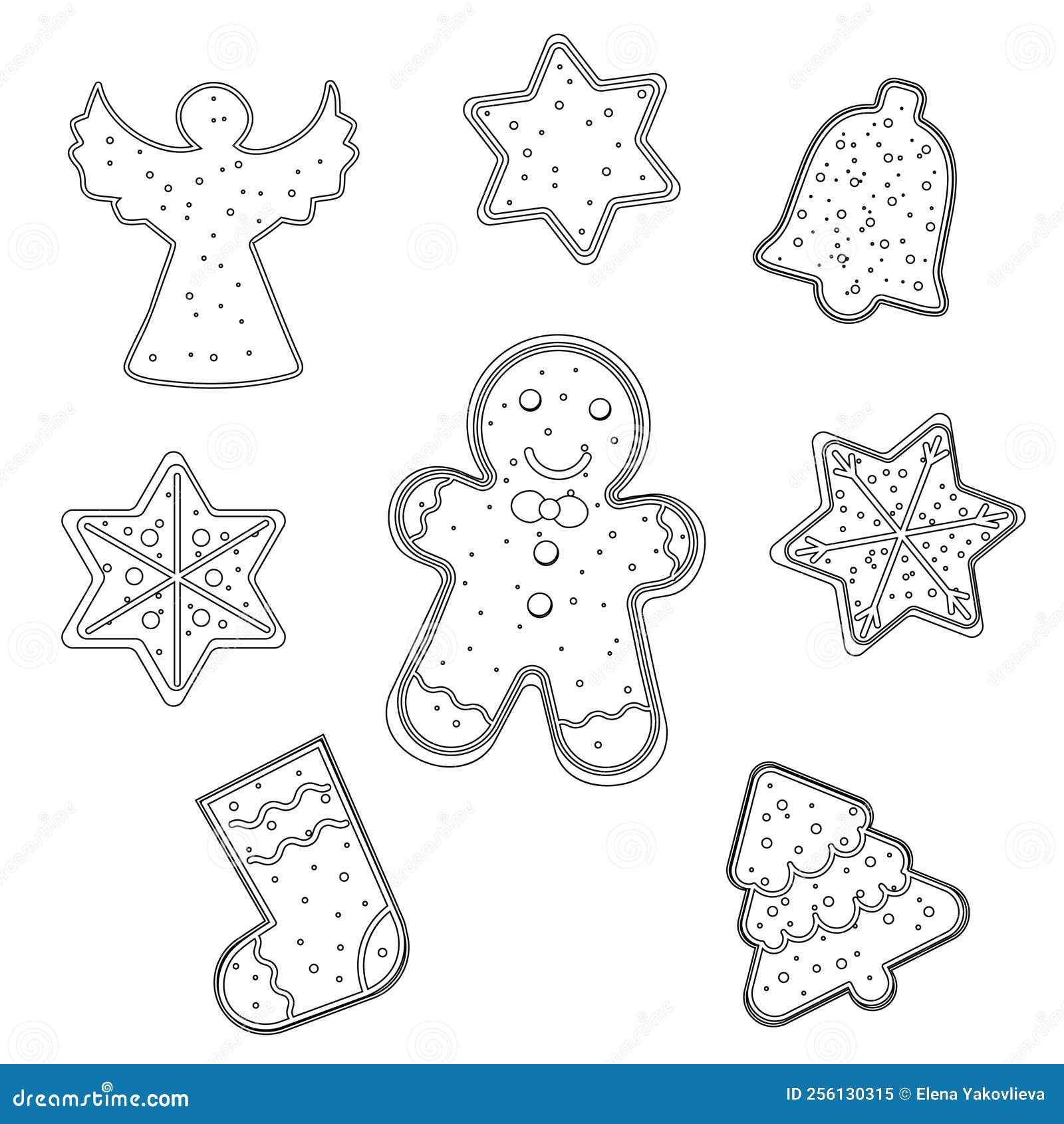 Set Of Outline Gingerbread Cookies Man Christmas Tree Star Sock
