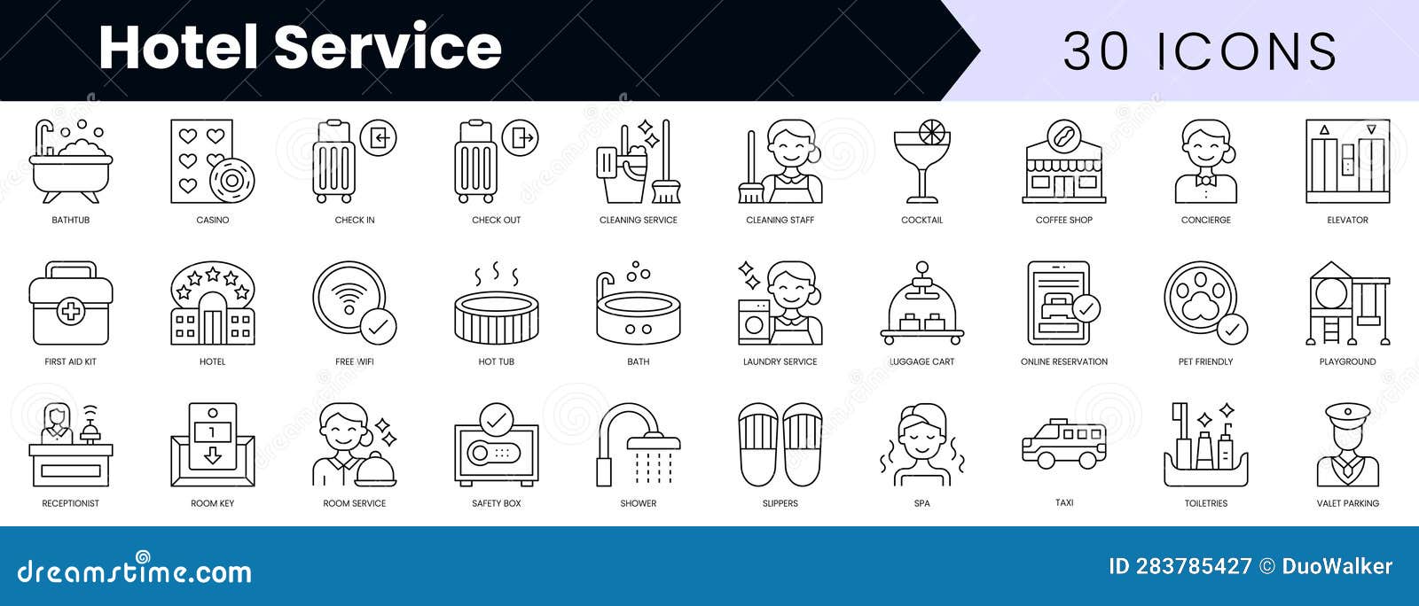 Set of Outline Hotel Service Icons. Minimalist Thin Linear Web Icon Set ...