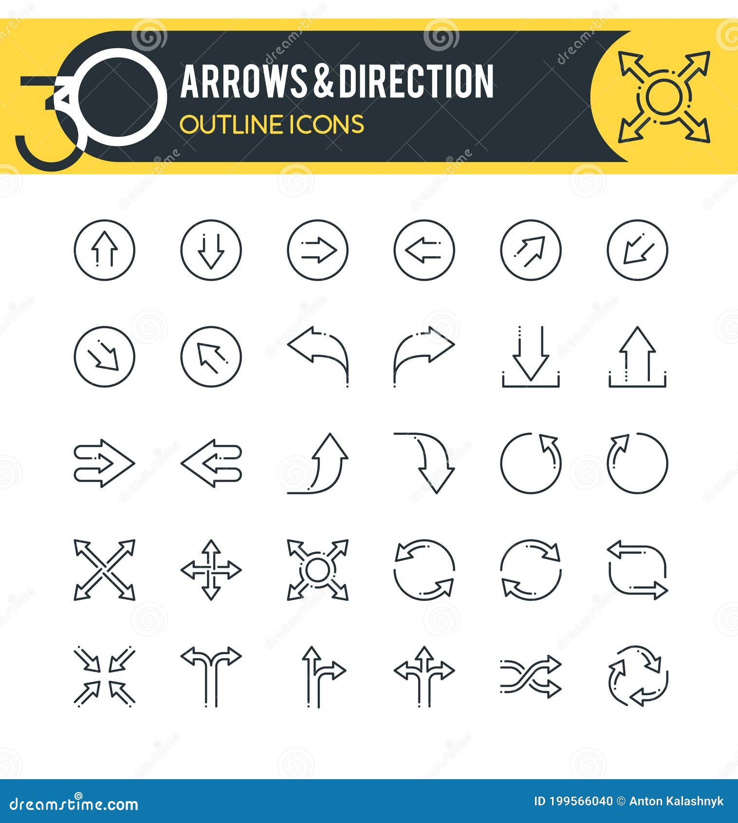 Arrows and Direction Outline Icons Stock Vector - Illustration of sign ...