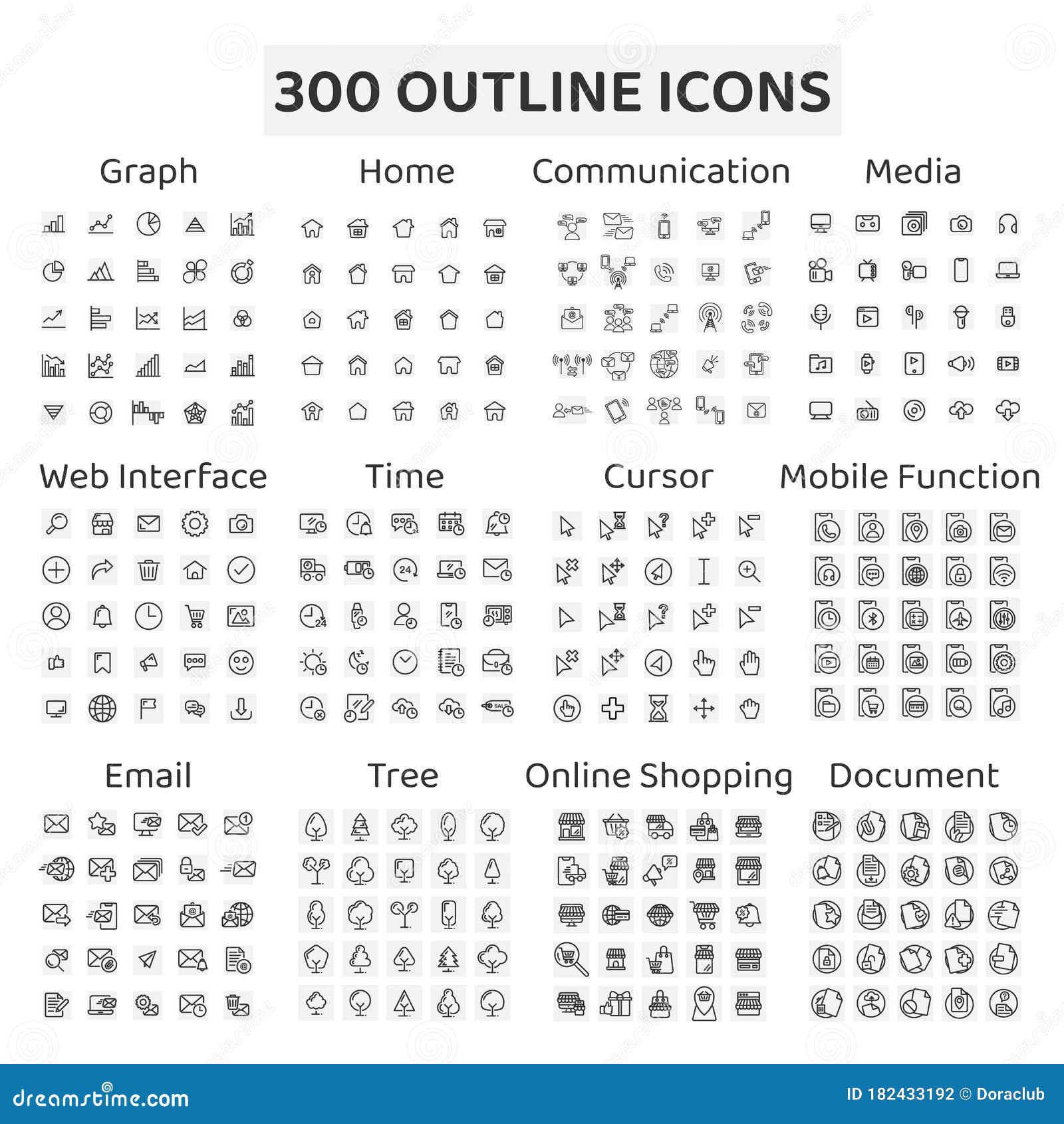 Set of 300 outline icons stock vector. Illustration of outline - 182433192