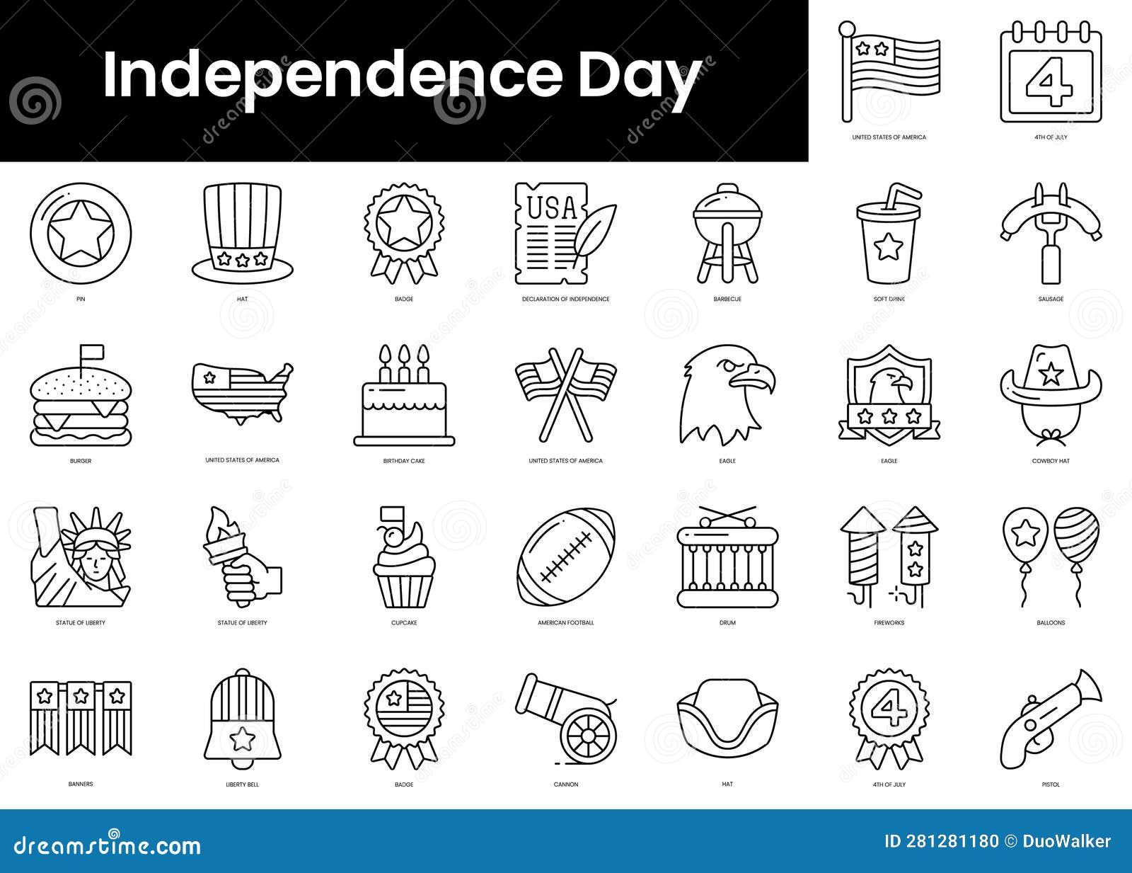 Set of Outline Independence Day Icons. Minimalist Thin Linear Web Icon ...