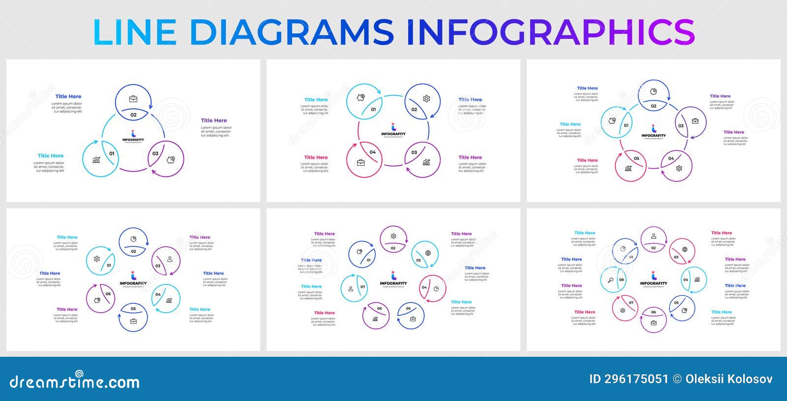Set of Outline Infographic Circles Elements. Vector Diagrams with 3, 4 ...