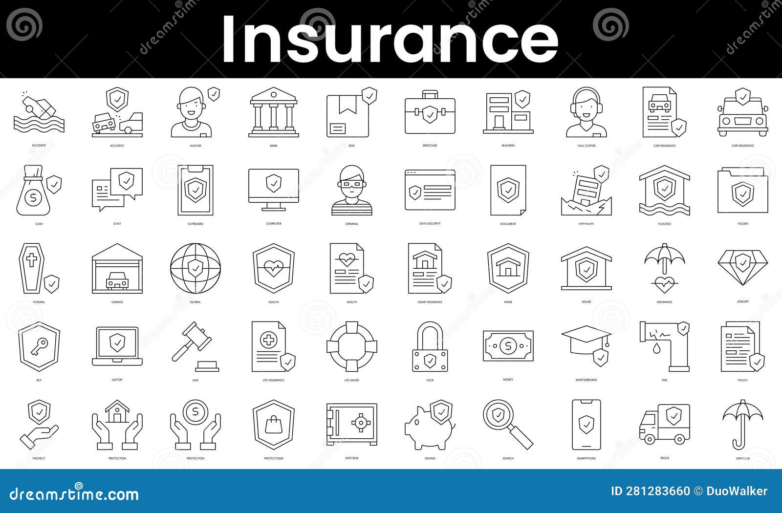 Set of Outline Insurance Icons. Minimalist Thin Linear Web Icon Set ...