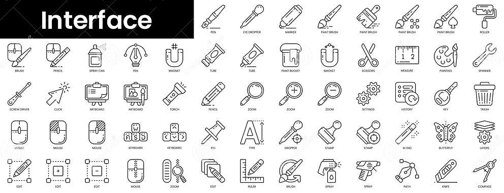 Set of Outline Interface Icons. Minimalist Thin Linear Web Icon Set Stock Vector - Illustration ...